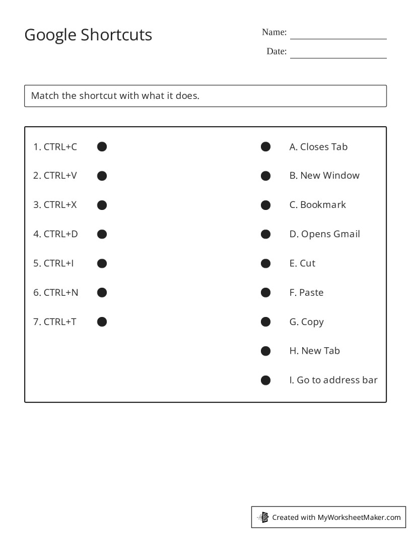 Google Shortcuts - My Worksheet Maker: Create Your Own Worksheets