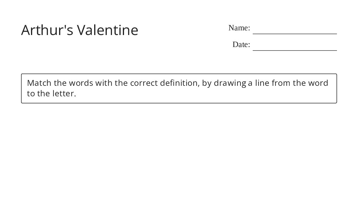 Arthur's Valentine - My Worksheet Maker: Create Your Own Worksheets