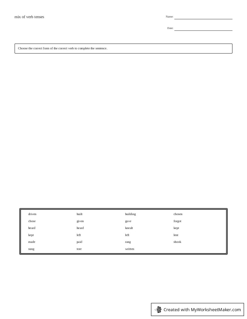 mix of verb tenses - My Worksheet Maker: Create Your Own Worksheets