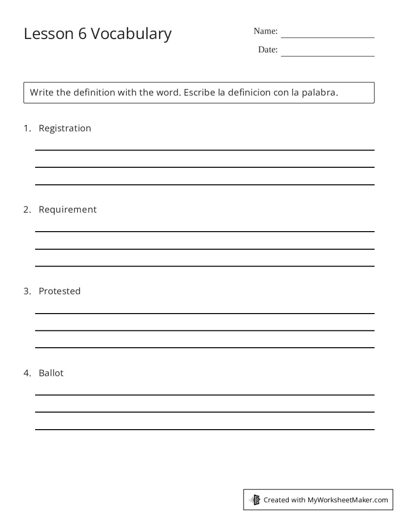 Lesson 6 Vocabulary - My Worksheet Maker: Create Your Own Worksheets