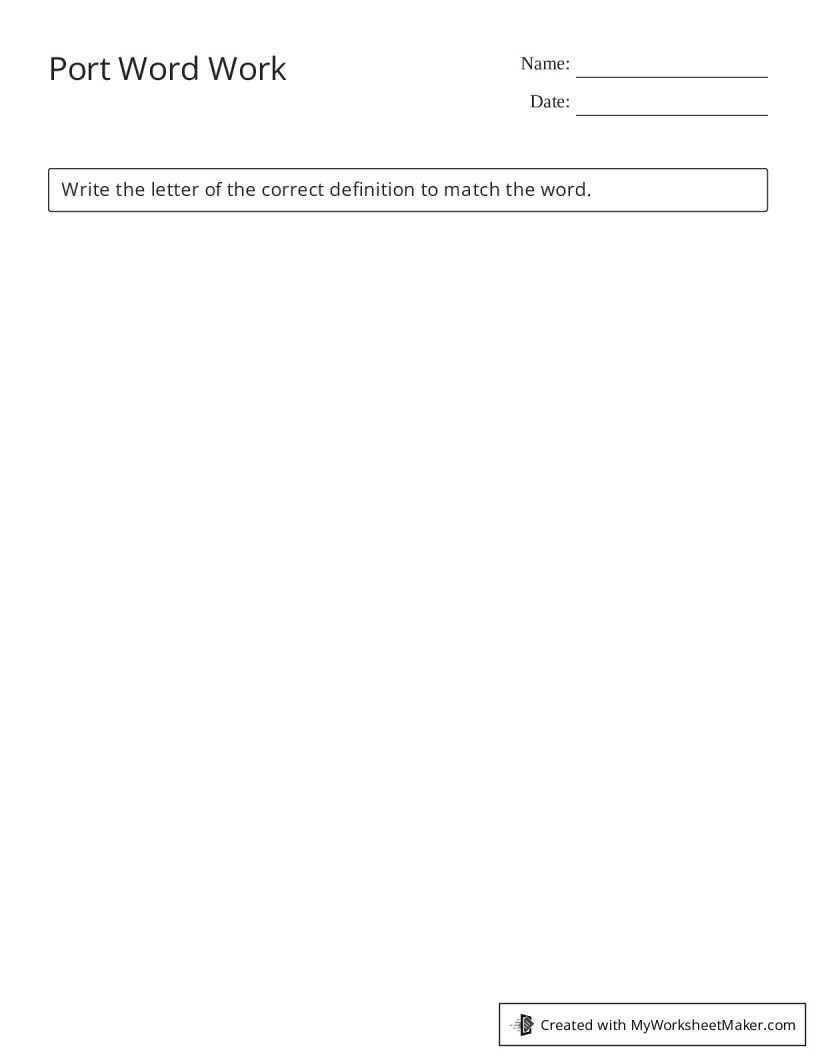 Port Word Work - My Worksheet Maker: Create Your Own Worksheets