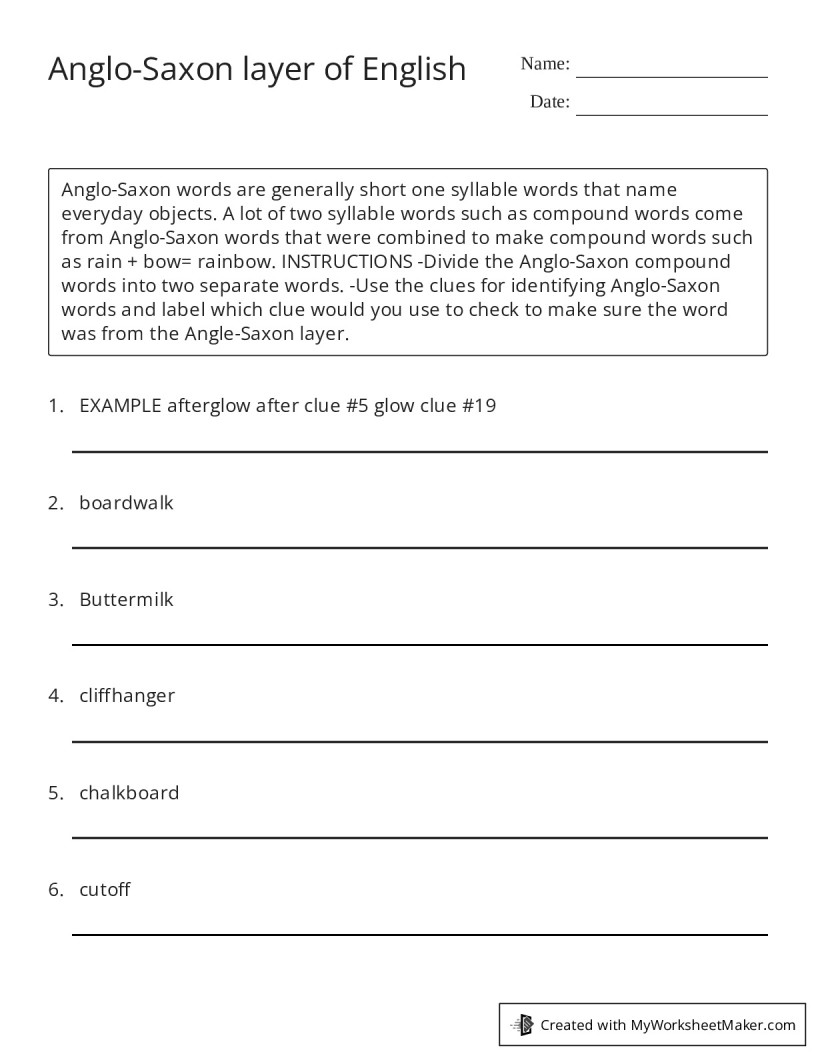 Anglo-Saxon layer of English - My Worksheet Maker: Create Your Own ...