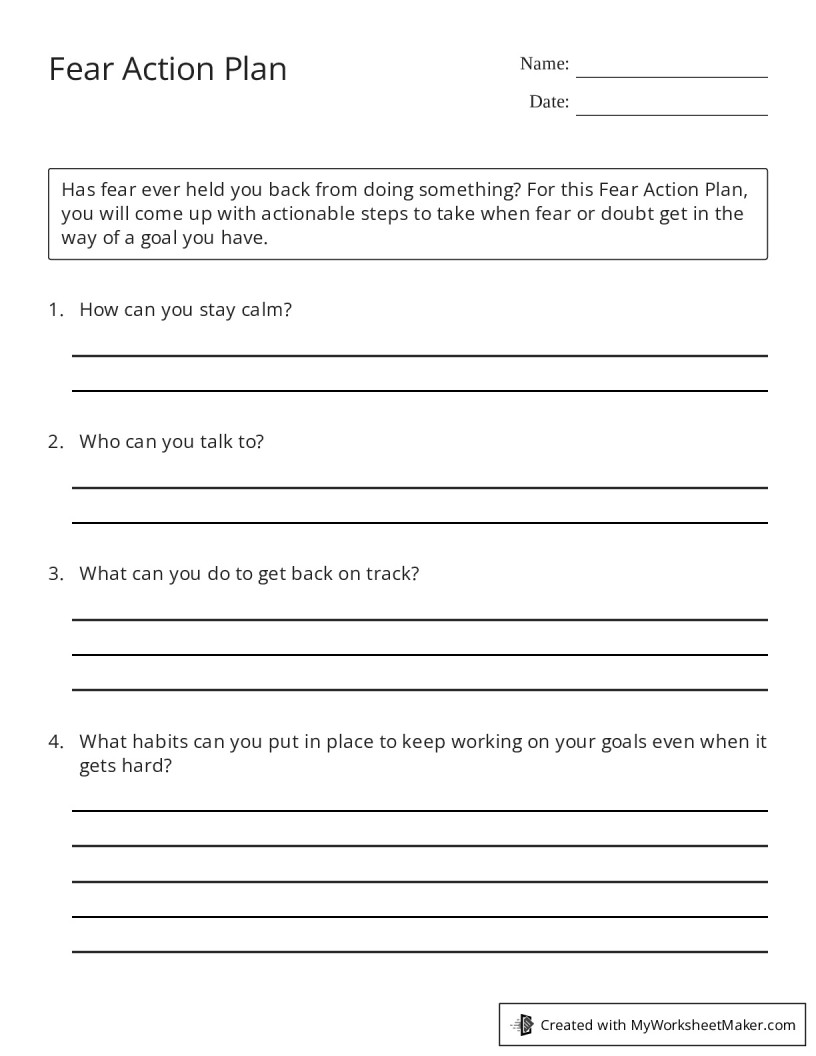 Fear Action Plan - My Worksheet Maker: Create Your Own Worksheets