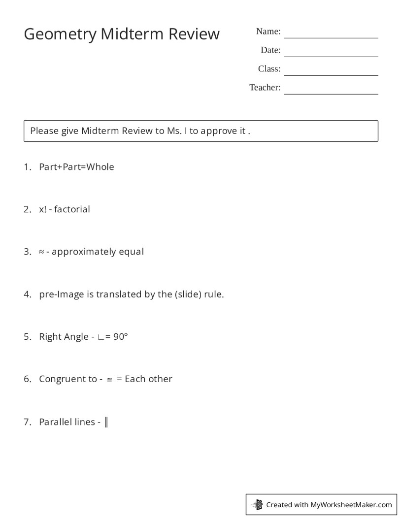 Geometry Midterm Review - My Worksheet Maker: Create Your Own Worksheets