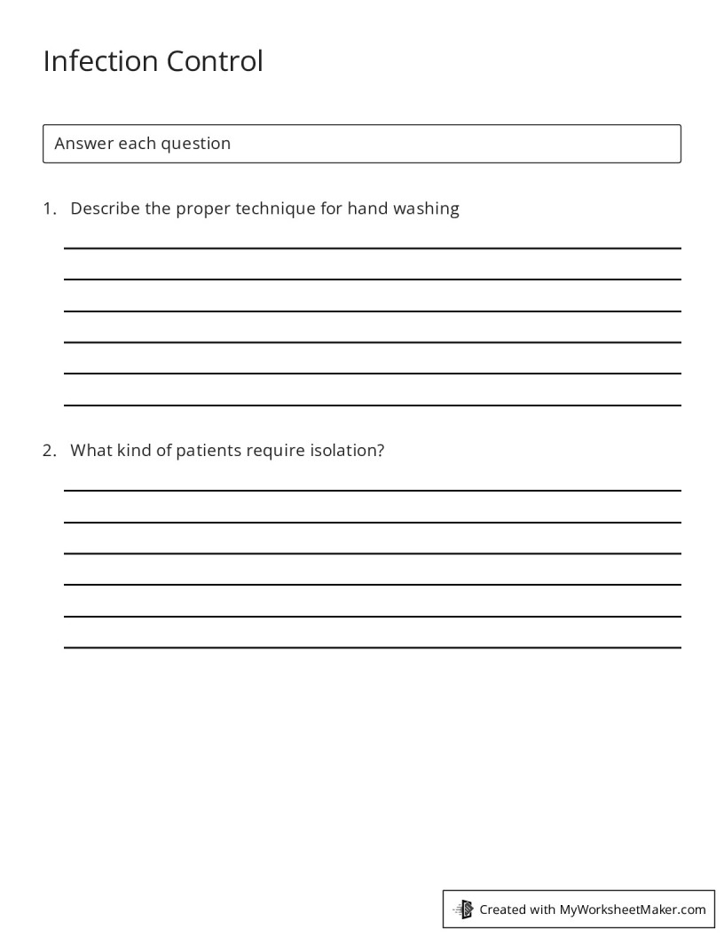 Infection Control - My Worksheet Maker: Create Your Own Worksheets
