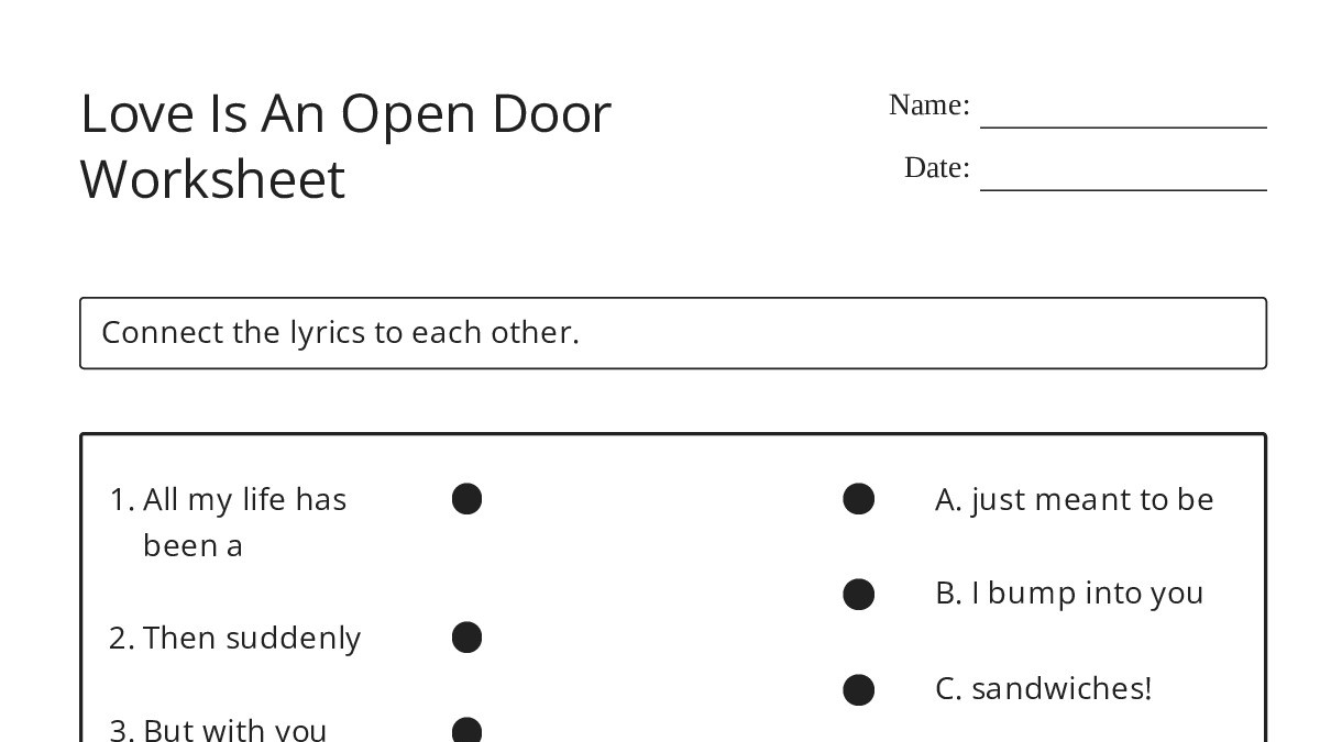 Love Is An Open Door Worksheet - My Worksheet Maker: Create Your Own ...