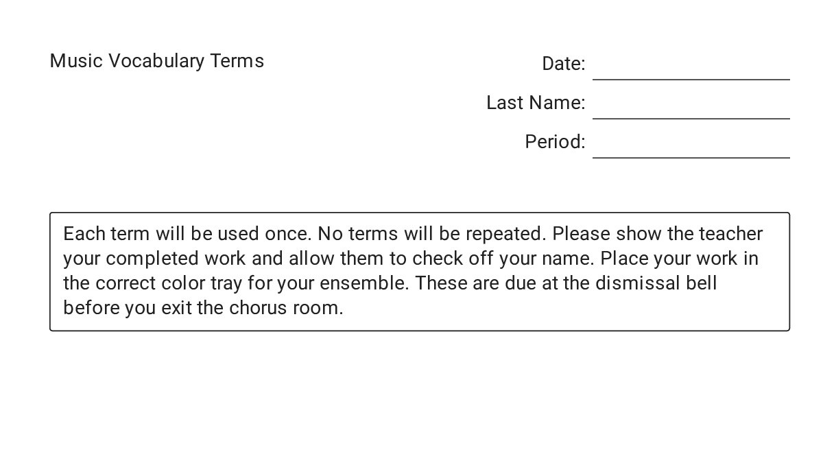 Music Vocabulary Terms - My Worksheet Maker: Create Your Own Worksheets