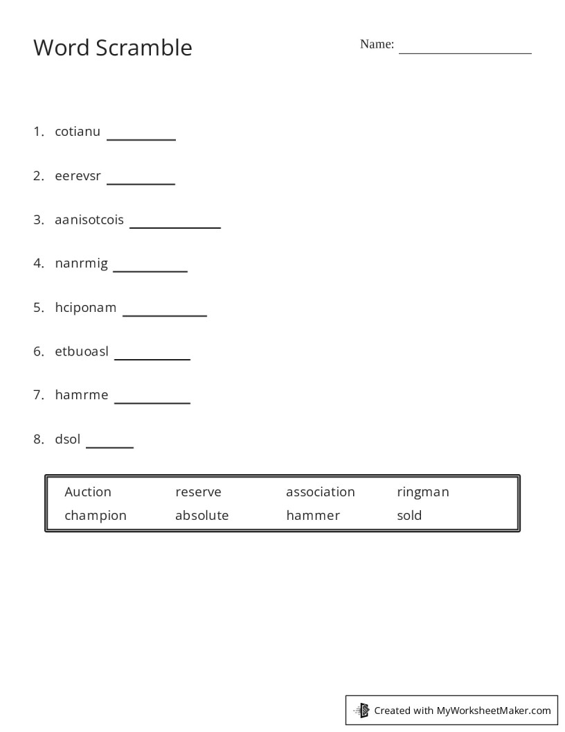 Word Scramble - My Worksheet Maker: Create Your Own Worksheets