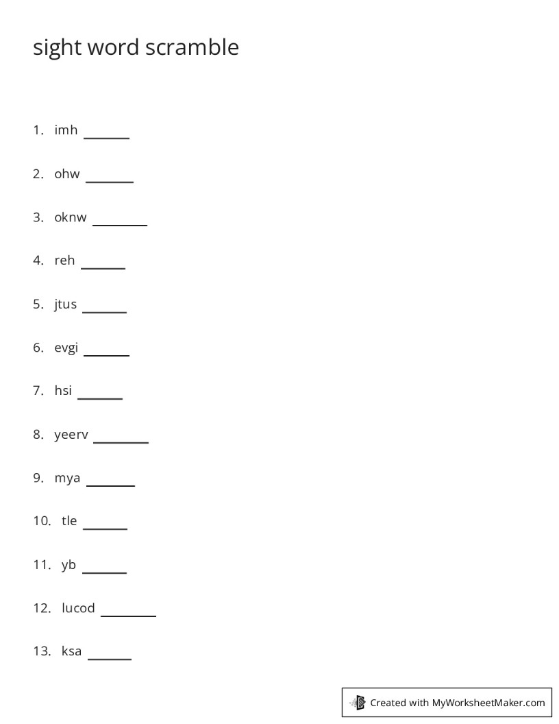 sight word scramble - My Worksheet Maker: Create Your Own Worksheets