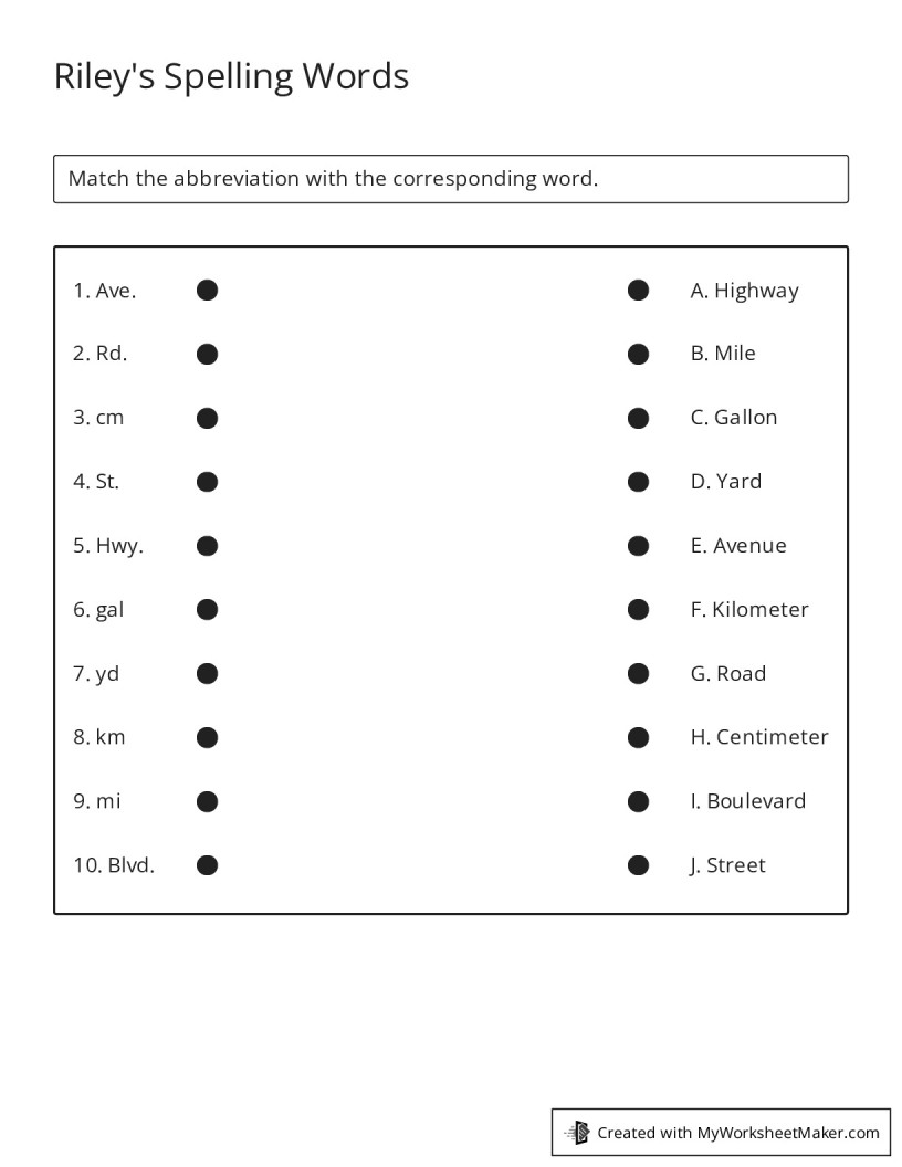 Riley's Spelling Words - My Worksheet Maker: Create Your Own Worksheets
