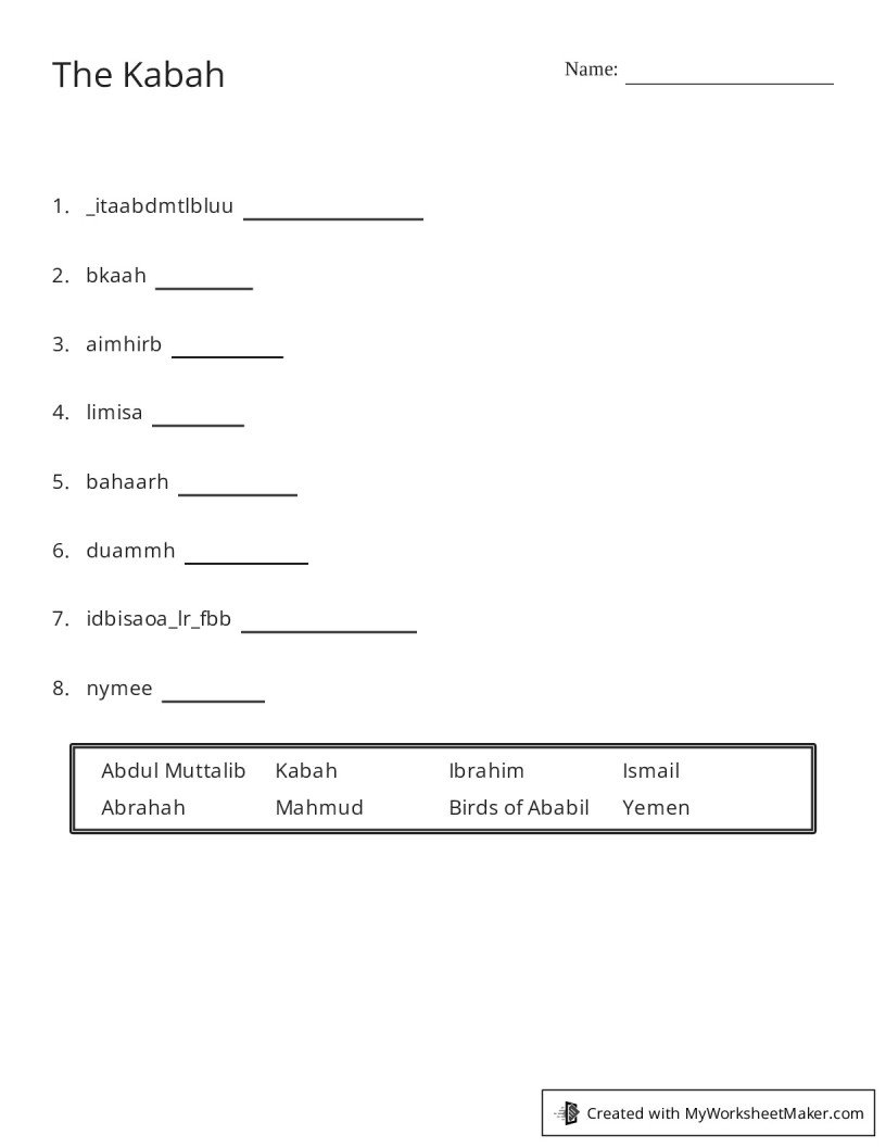 The Kabah - My Worksheet Maker: Create Your Own Worksheets