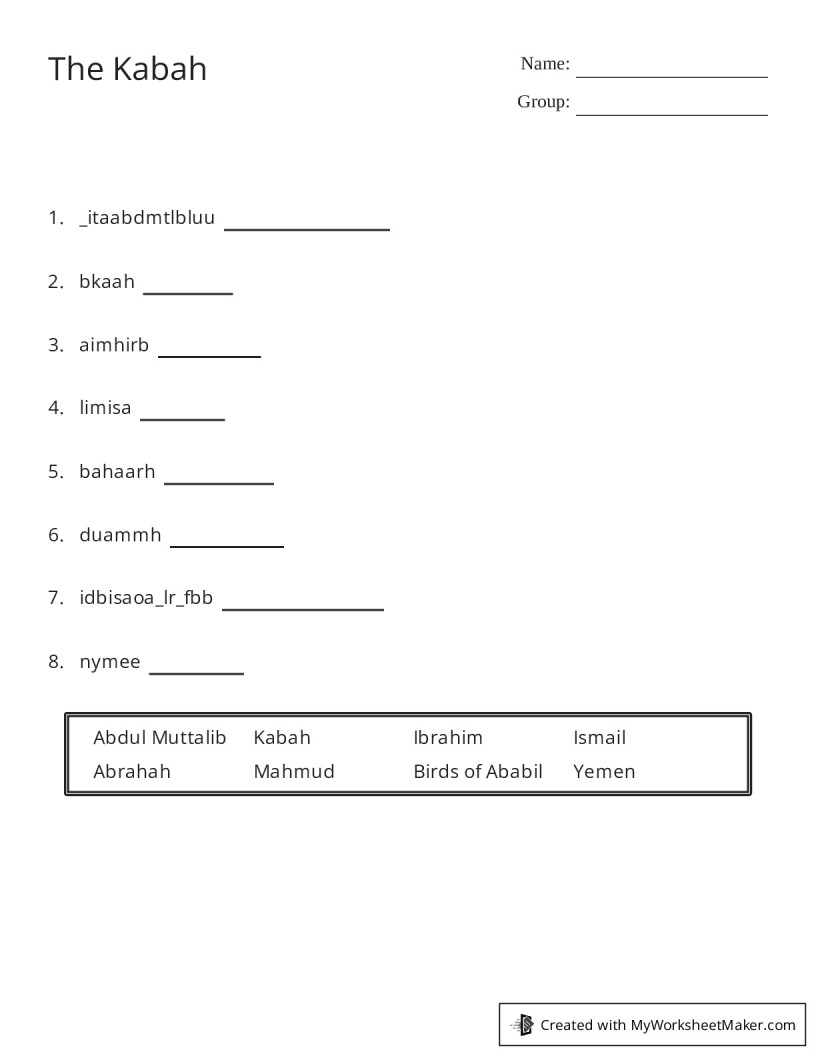 The Kabah - My Worksheet Maker: Create Your Own Worksheets