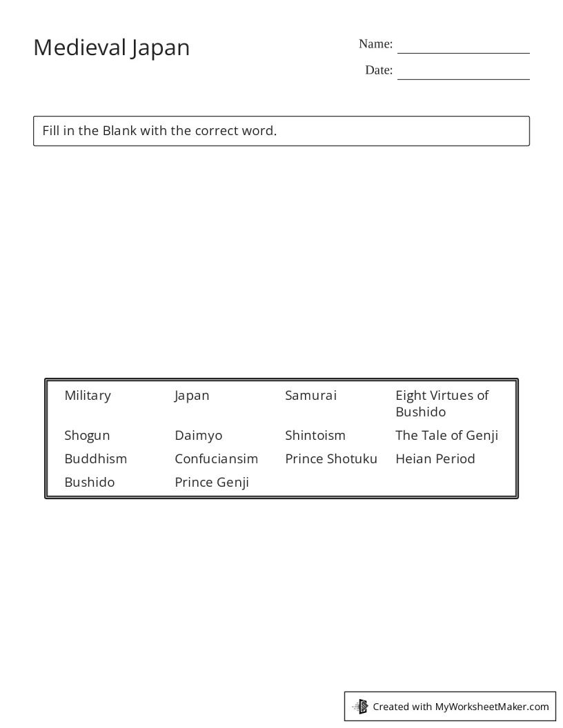Medieval Japan - My Worksheet Maker: Create Your Own Worksheets