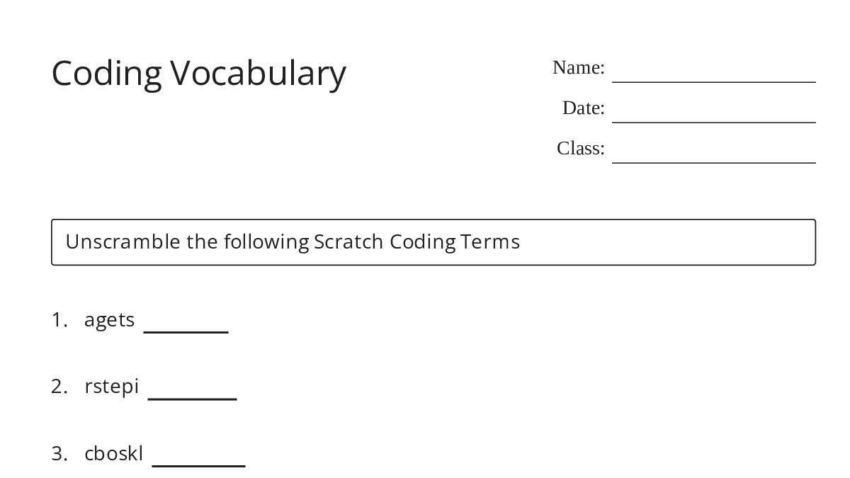 Coding Vocabulary - My Worksheet Maker: Create Your Own Worksheets