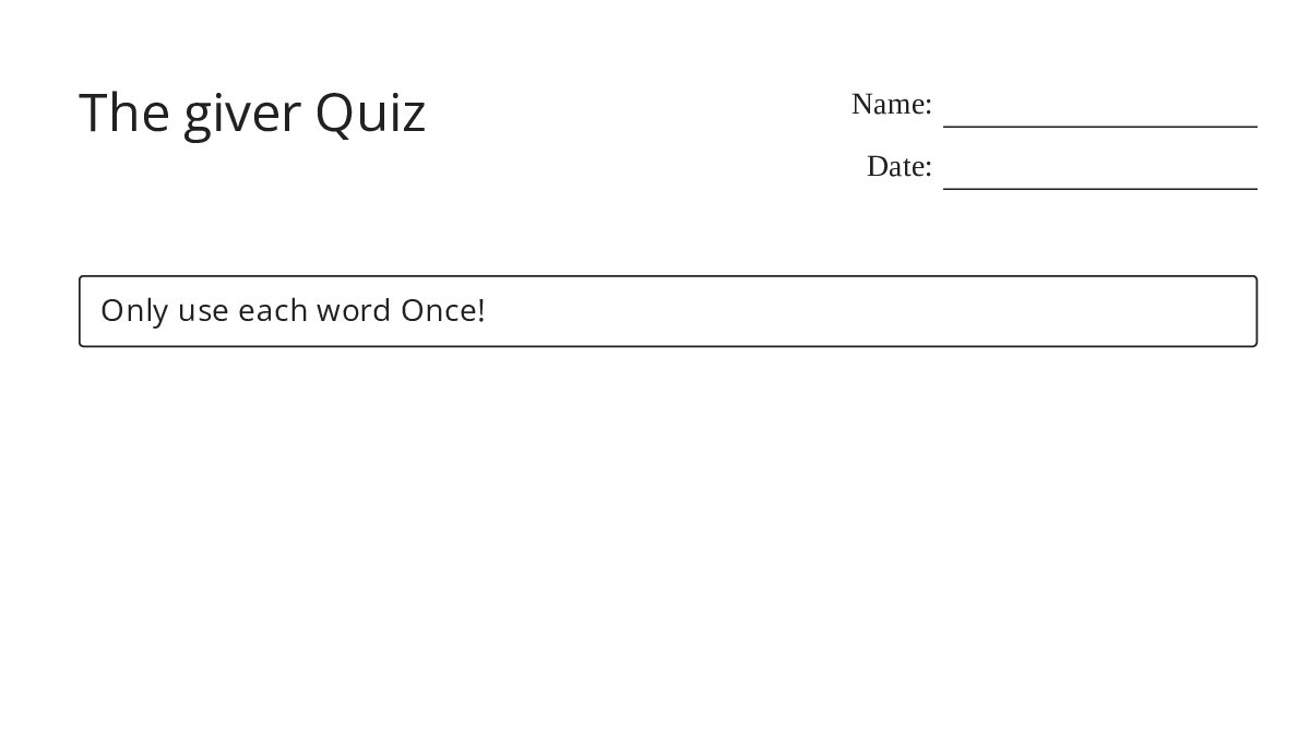 The giver Quiz - My Worksheet Maker: Create Your Own Worksheets