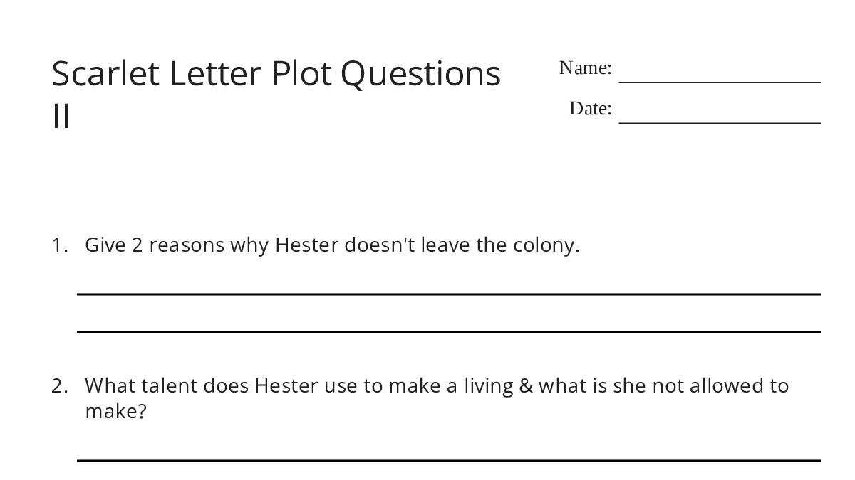 Scarlet Letter Plot Questions II - My Worksheet Maker: Create Your Own ...