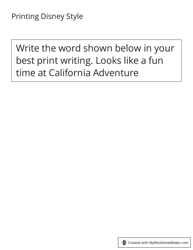 Printing Disney Style - My Worksheet Maker: Create Your Own Worksheets