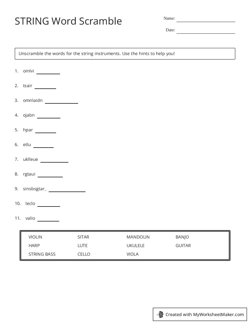 STRING Word Scramble - My Worksheet Maker: Create Your Own Worksheets