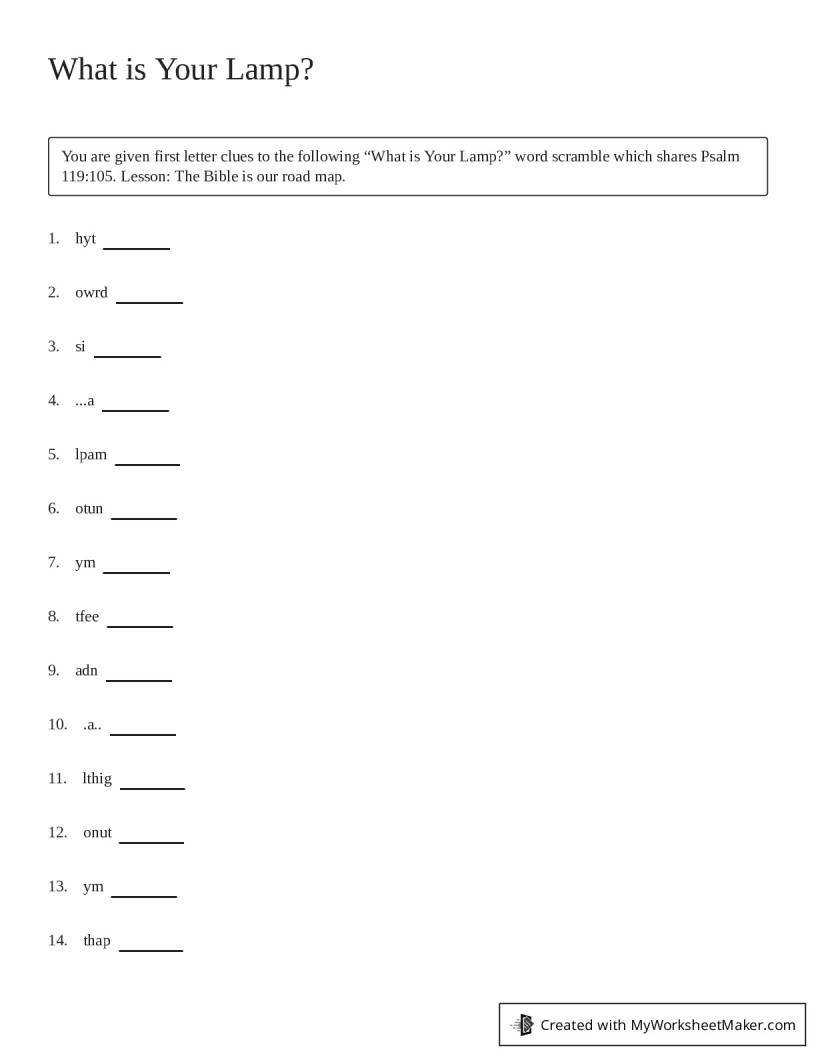 What is Your Lamp? - My Worksheet Maker: Create Your Own Worksheets