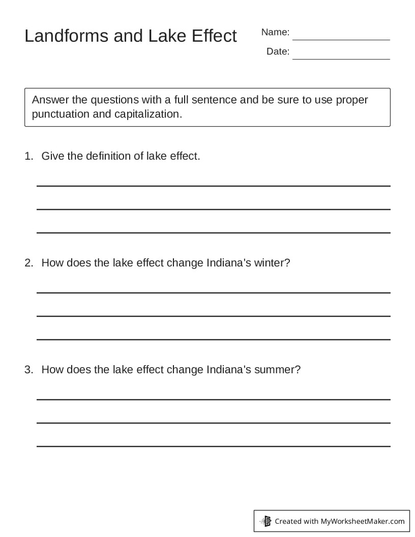 Landforms and Lake Effect - My Worksheet Maker: Create Your Own Worksheets