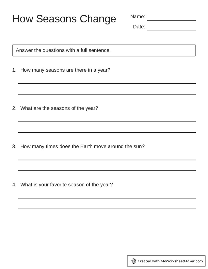 How Seasons Change - My Worksheet Maker: Create Your Own Worksheets