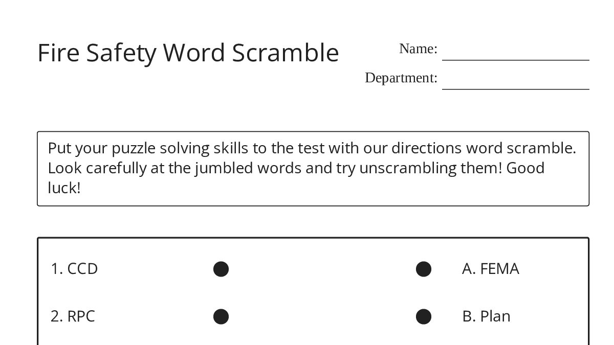 Fire Safety Word Scramble - My Worksheet Maker: Create Your Own Worksheets