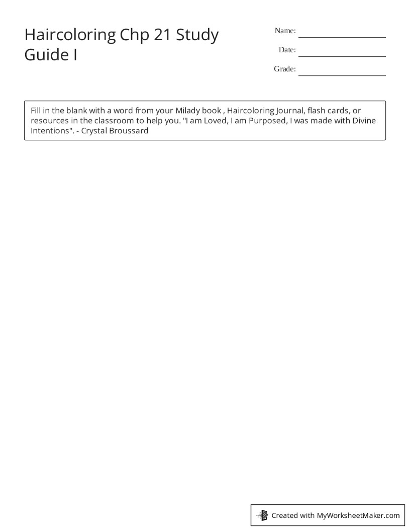 Haircoloring Chp 21 Study Guide I - My Worksheet Maker: Create Your Own ...