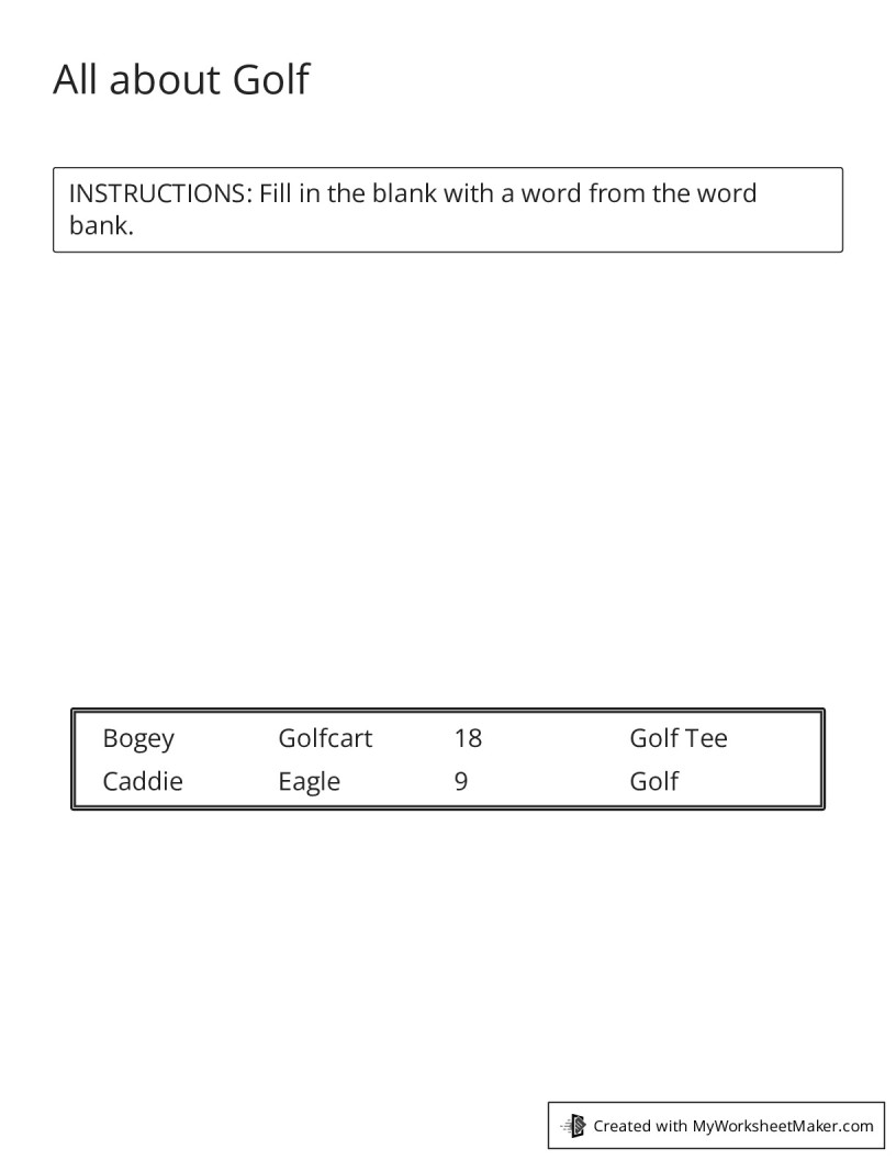 All about Golf - My Worksheet Maker: Create Your Own Worksheets
