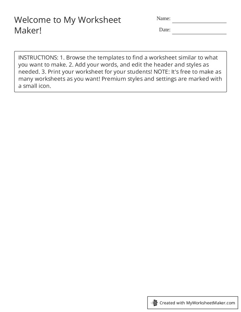 Welcome to My Worksheet Maker! - My Worksheet Maker: Create Your Own Worksheets