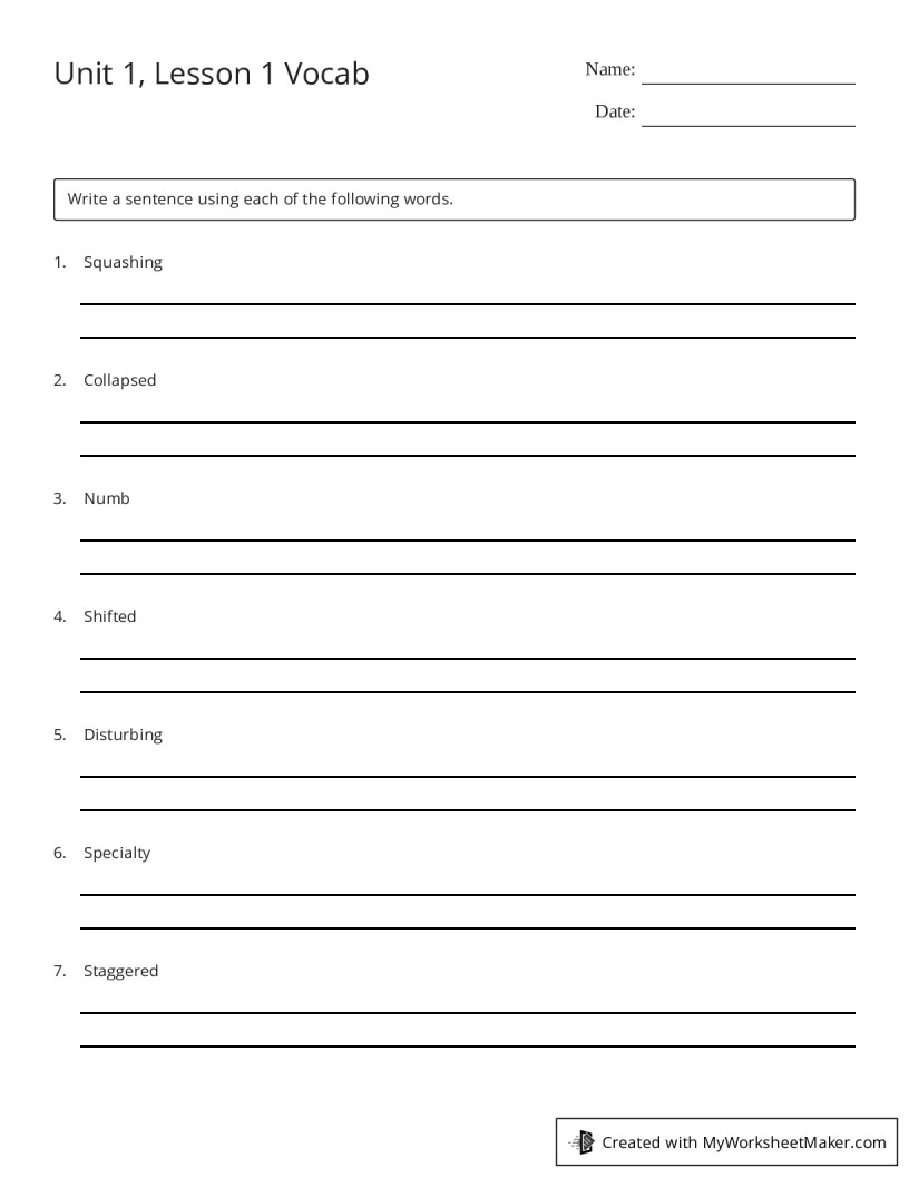 Unit 1, Lesson 1 Vocab - My Worksheet Maker: Create Your Own Worksheets