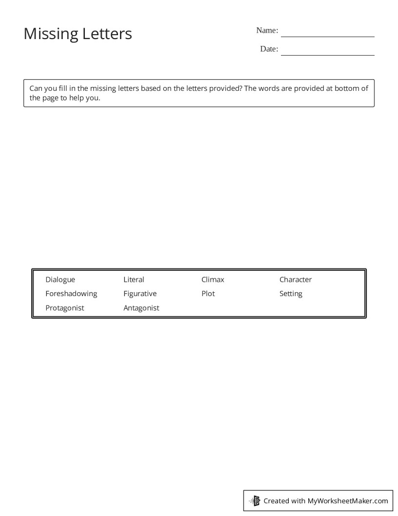 Missing Letters - My Worksheet Maker: Create Your Own Worksheets