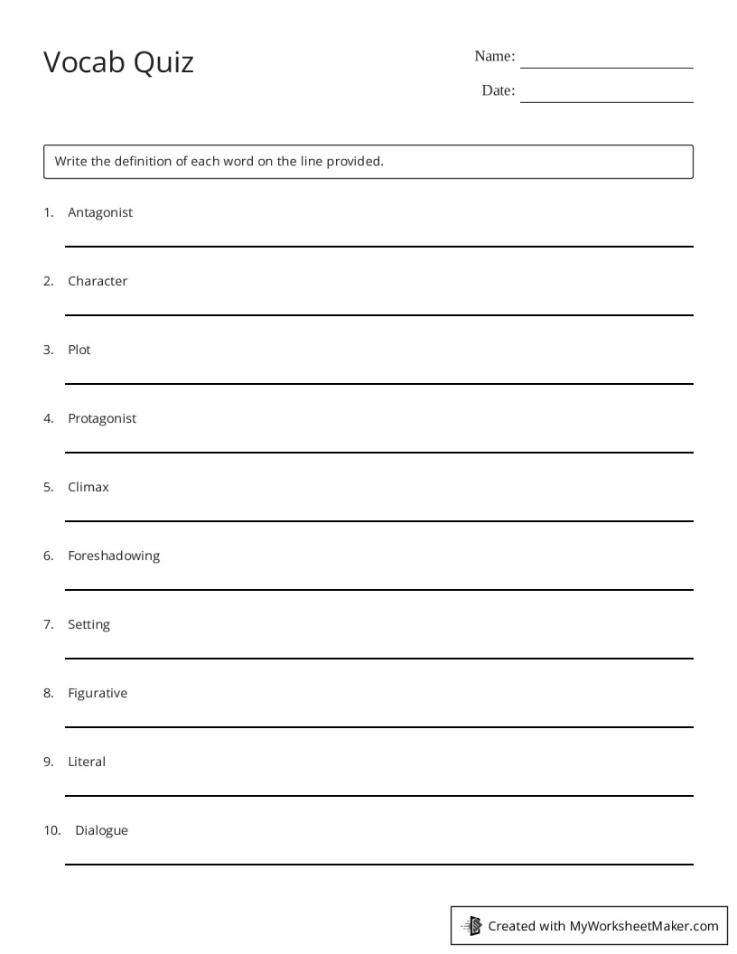 Vocab Quiz - My Worksheet Maker: Create Your Own Worksheets