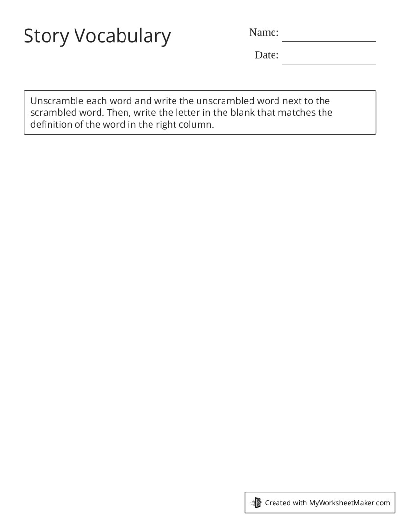 Story Vocabulary - My Worksheet Maker: Create Your Own Worksheets