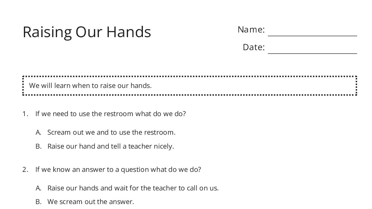 Raising Our Hands - My Worksheet Maker: Create Your Own Worksheets
