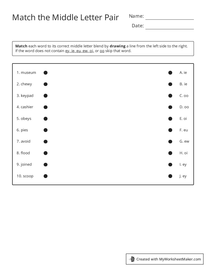 Match the Middle Letter Pair - My Worksheet Maker: Create Your Own ...