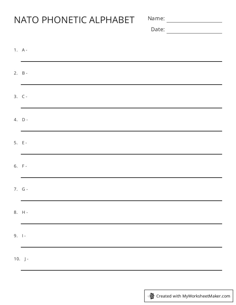 NATO PHONETIC ALPHABET - My Worksheet Maker: Create Your Own Worksheets