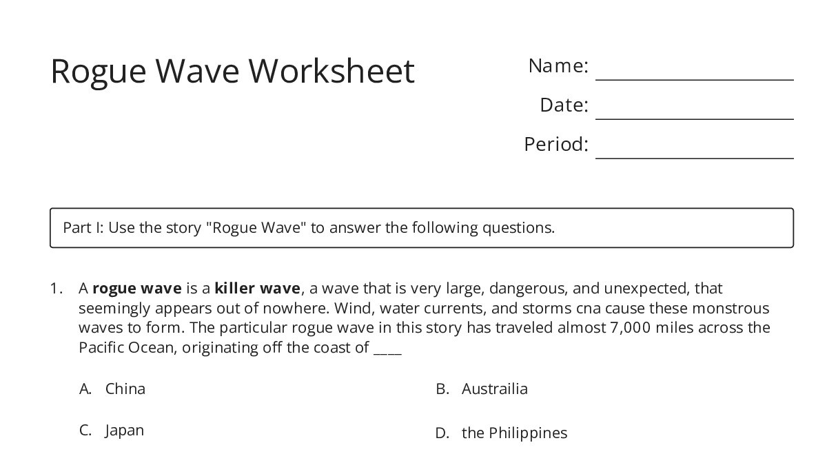 Rogue Wave Worksheet - My Worksheet Maker: Create Your Own Worksheets