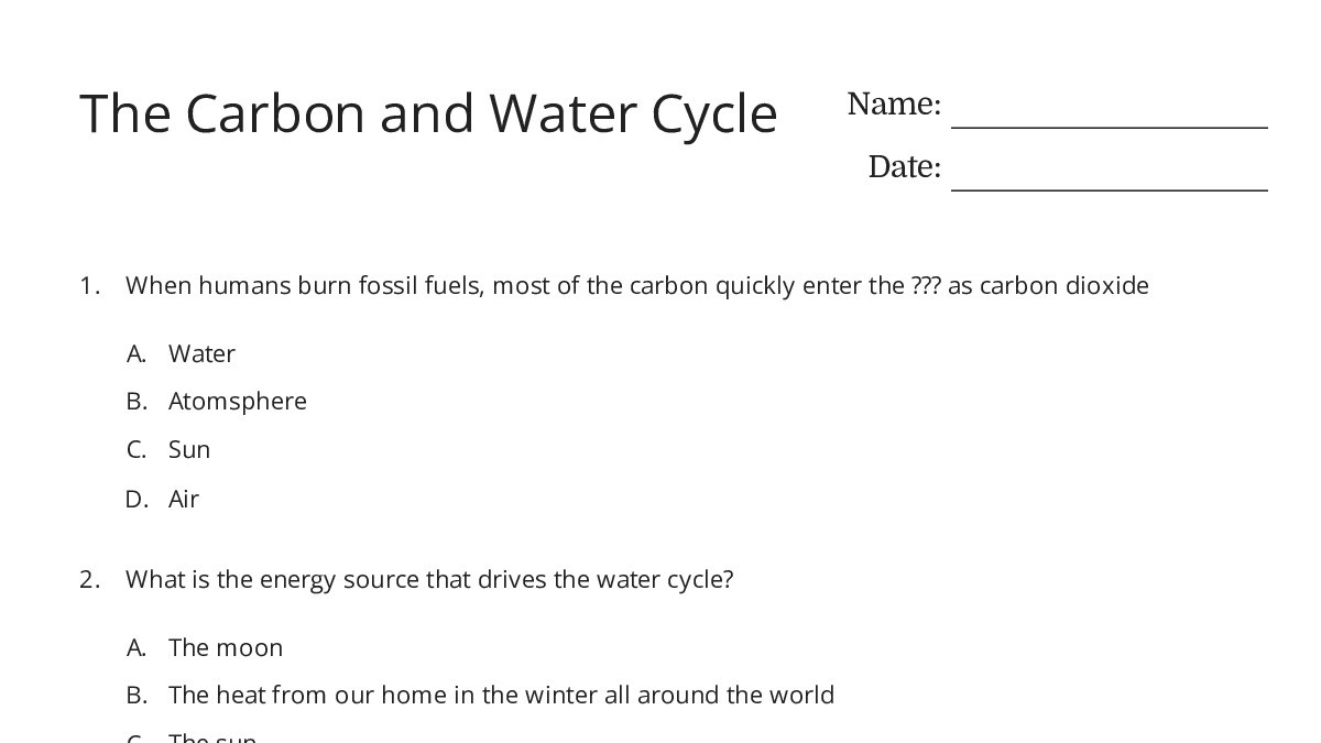 The Carbon and Water Cycle - My Worksheet Maker: Create Your Own Worksheets