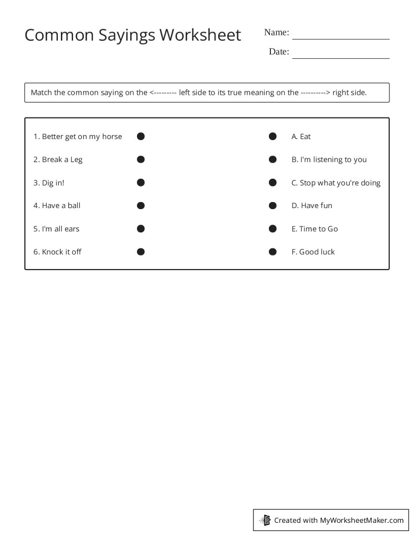 Common Sayings Worksheet - My Worksheet Maker: Create Your Own Worksheets