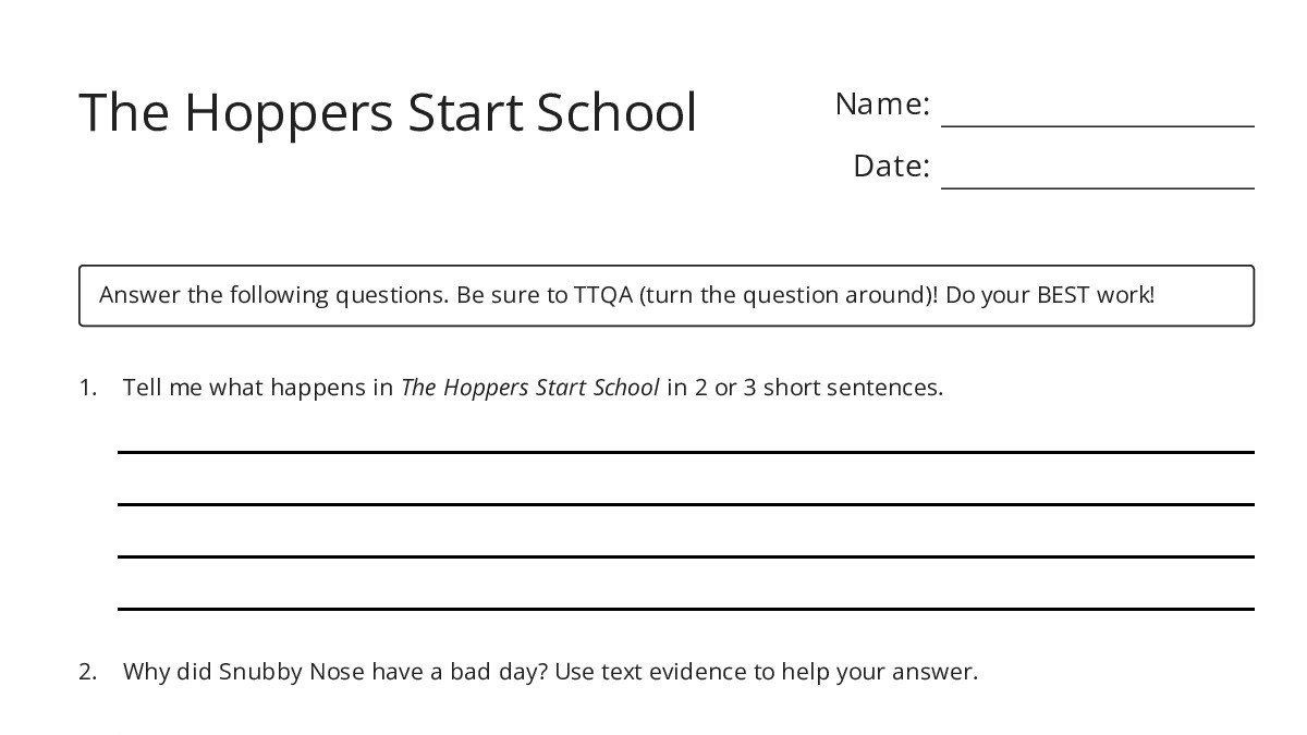 The Hoppers Start School - My Worksheet Maker: Create Your Own Worksheets