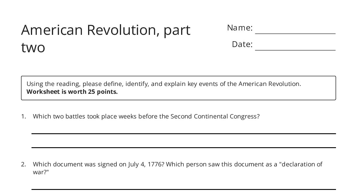 American Revolution, part two - My Worksheet Maker: Create Your Own ...