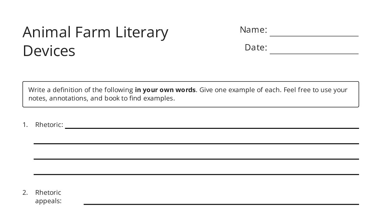 Animal Farm Literary Devices - My Worksheet Maker: Create Your Own ...