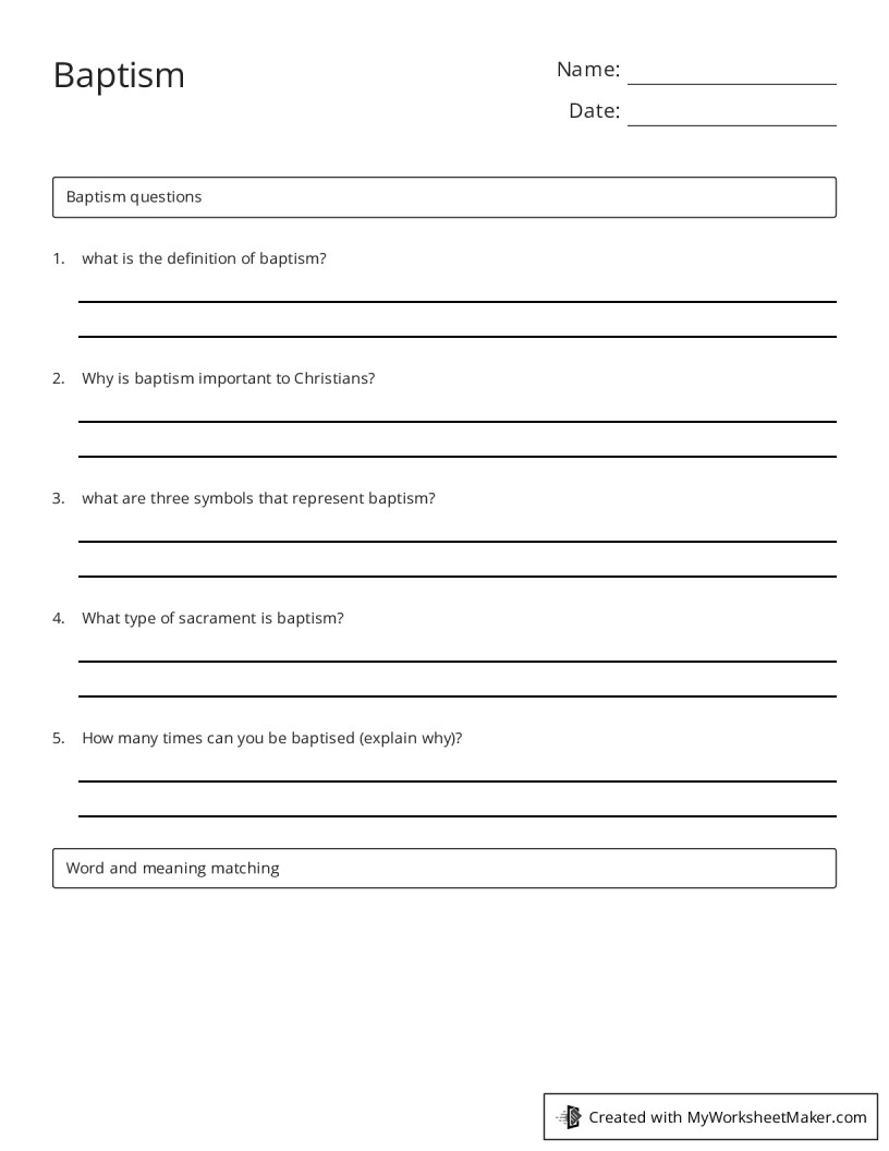 Baptism - My Worksheet Maker: Create Your Own Worksheets