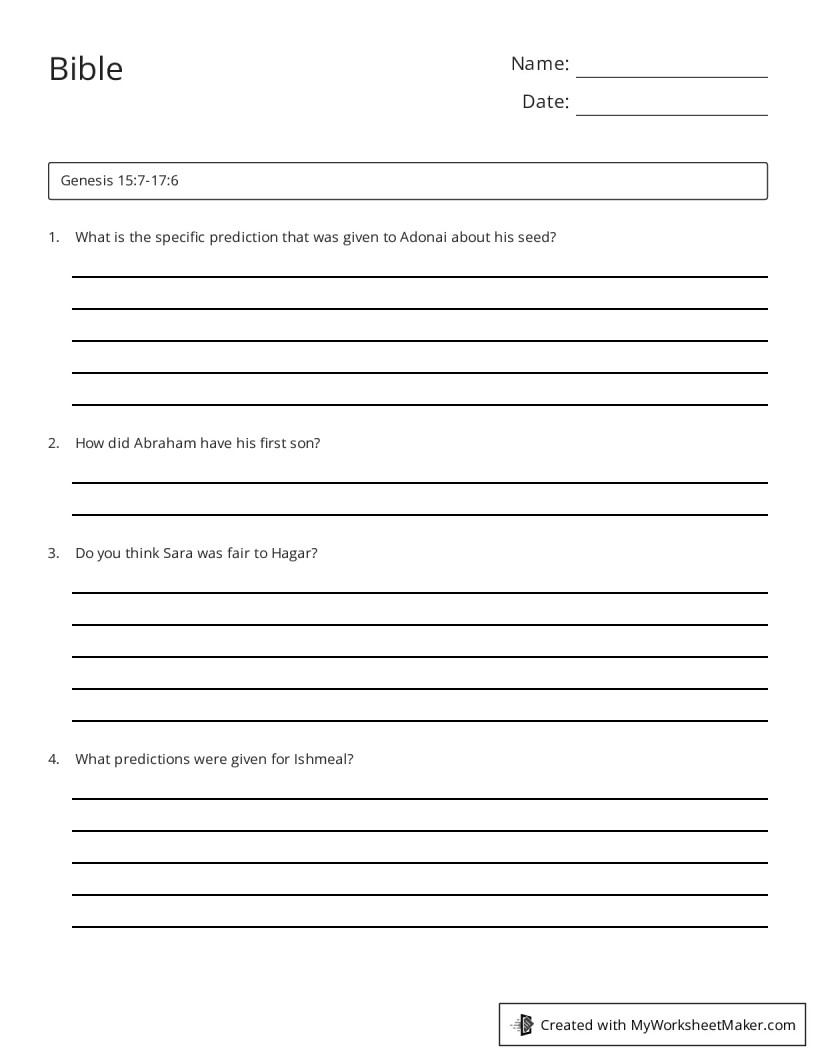 Bible - My Worksheet Maker: Create Your Own Worksheets