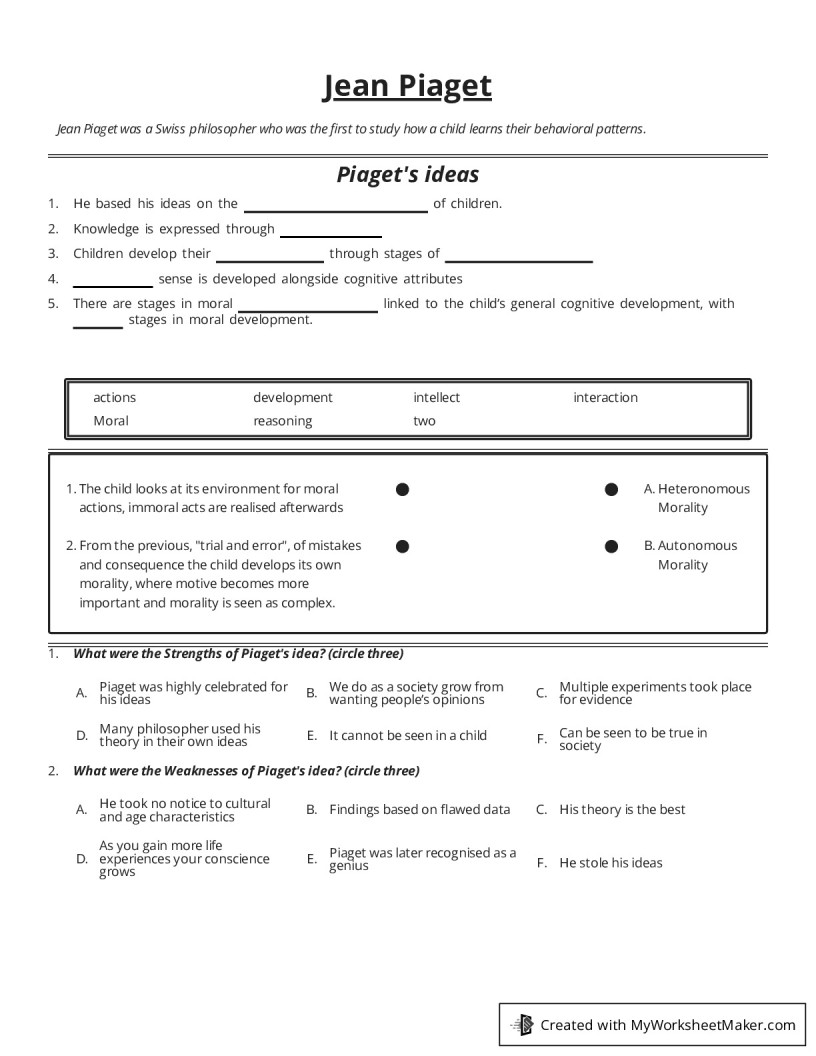 Jean Piaget - My Worksheet Maker: Create Your Own Worksheets