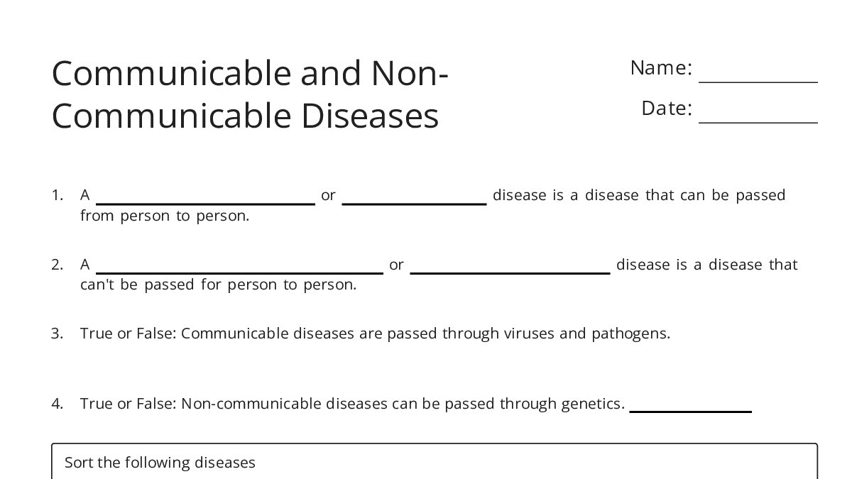 Communicable and Non-Communicable Diseases - My Worksheet Maker: Create ...