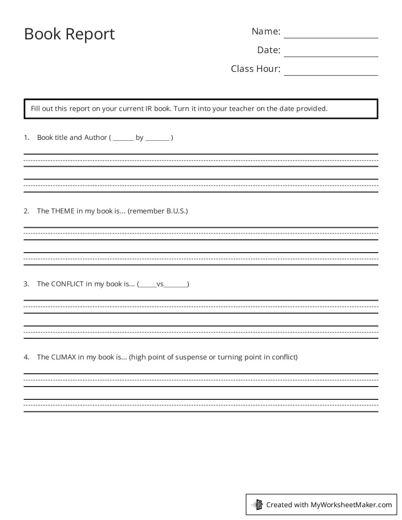 Book Report - My Worksheet Maker: Create Your Own Worksheets