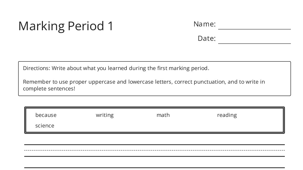 Marking Period 1 - My Worksheet Maker: Create Your Own Worksheets