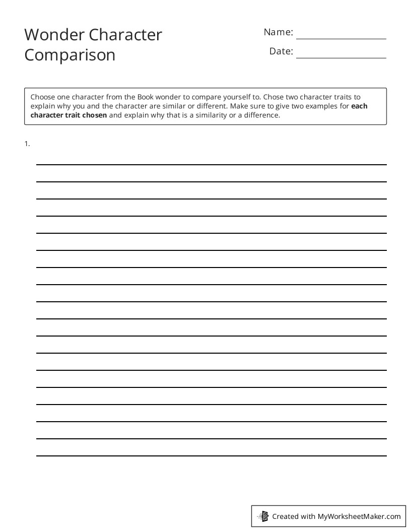 Wonder Character Comparison - My Worksheet Maker: Create Your Own ...