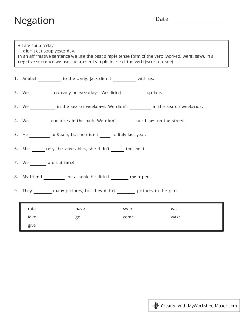 Negation - My Worksheet Maker: Create Your Own Worksheets